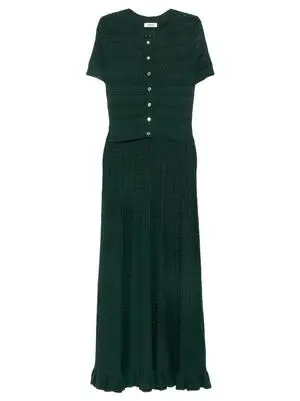 Sandro Pointelle-knit Ruffled Midi Dress - Green