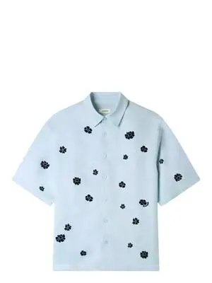 Sandro Flock-print Floral-pattern Shirt - Blue
