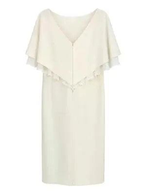 Alberta Ferretti Ivory Cape Overlay Midi Dress - Neutrals