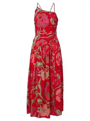 Velvet By Graham & Spencer Cosima Floral Cotton Midi Dress - Red
