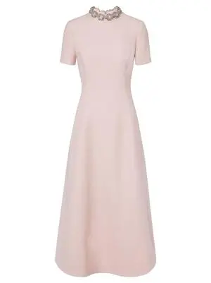 Valentino Garavani Crepe Couture Embellished Midi Dress - Pink