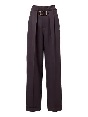 Attico Pleated Virgin Wool Wide-leg Pants - Grey