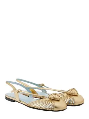 Valentino Garavani Cour Royal Metallic Leather Slingback Flats - Gold