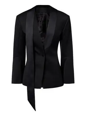 Attico Virgin Wool Blazer With Satin Trim - Black