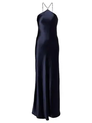 Staud Cadence Halterneck Satin Slip Dress - Blue