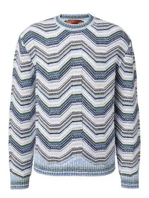 Missoni Wave Patterned Wool And Cotton-blend Sweater - Blue