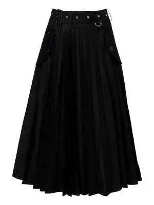 Sacai Belted Cotton-blend Gabardine Midi Skirt - Black