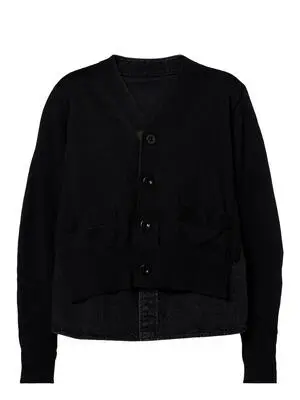 Sacai Paneled Cotton-blend Cardigan - Black