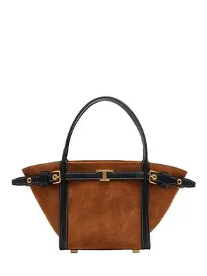 TOD'S T Signature Mini Suede Top-handle Bag - Brown