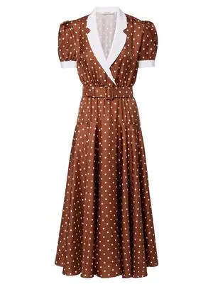 RODARTE Belted Polka-dot Silk Midi Dress - Brown