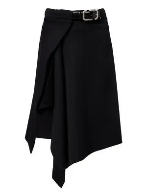 Attico Asymmetrical Virgin Wool Wrap Skirt - Black
