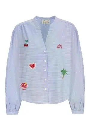 MC2 SAINT BARTH Liona Gingham Embroidered Shirt - Blue