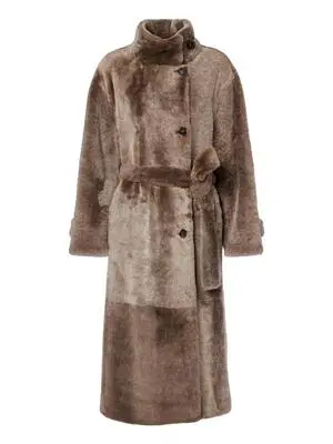 Brunello Cucinelli Shearling Wrap Coat - Grey