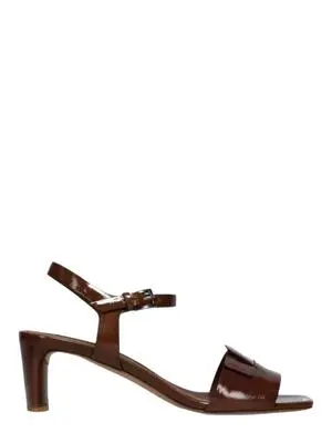 DEL CARLO Patent Leather Buckle Detail Sandals - Brown