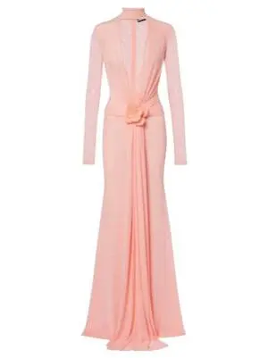 David Koma Draped Floral-appliqué Mesh Gown - Pink