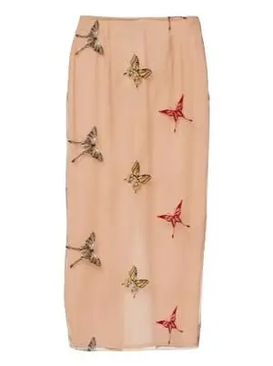 Blumarine Embellished Butterfly Appliqué Midi Skirt - Brown