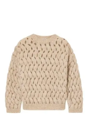 Brunello Cucinelli Dazzling Zig-zag Cables Jumper - Beige