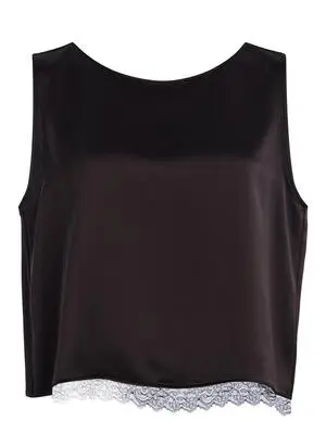 LESET Lace-trimmed Cropped Satin Top - Brown