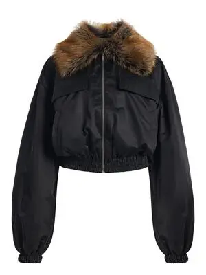 Saint Laurent Convertible Shearling Collar Bomber Jacket - Black
