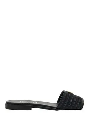 Prada Crocheted Raffia Flat Sandals - Black