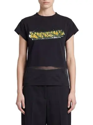 Balenciaga Logo Cotton T-shirt - Black