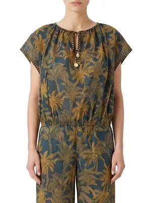 ERES Tropical Floral Print Cotton Blouse With Beaded Details - Multicolor