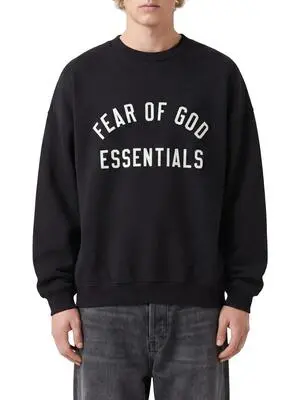 Fear Of God Cotton-blend Crewneck Jumper With Contrast Logo And Dropped Shoulders - Black