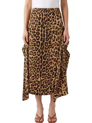 Alberta Ferretti Animalier Pattern Midi Skirt - Brown