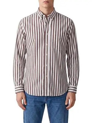 SEBAGO Striped Cotton Slim Fit Shirt With Button-down Collar - Brown