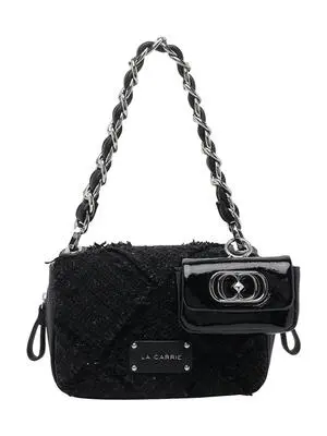 LA CARRIE Tweed Mini Shoulder Bag With Woven Chain Handle - Black