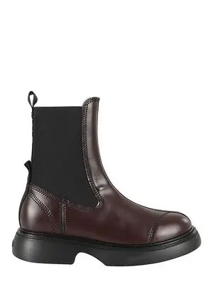 GANNI Recycled Leather Chelsea Boots With Chunky Rubber Sole - Brown