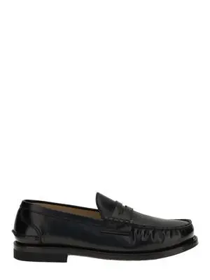 Premiata Classic Calfskin Leather Loafers With Saddle Strap - Black
