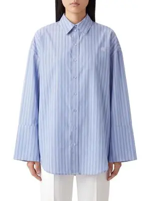 ROTATE BY BIRGER CHRISTENSEN Oversized Striped Cotton Shirt With Embroidered Logo And Dropped Shoulders - Gnawed Blue