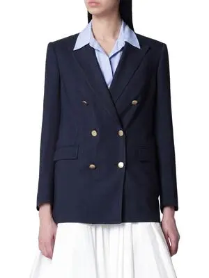 Tagliatore Tagliatore Double-Breasted Viscose Blend Blazer With Metallic Buttons Blue