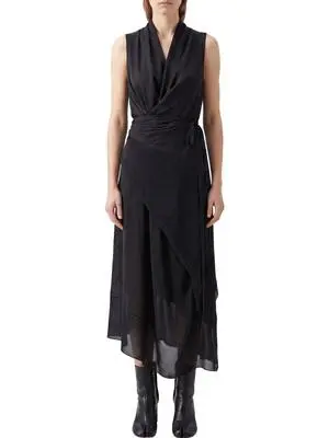 MAISON MARGIELA Asymmetrical Draped Midi Dress - Black