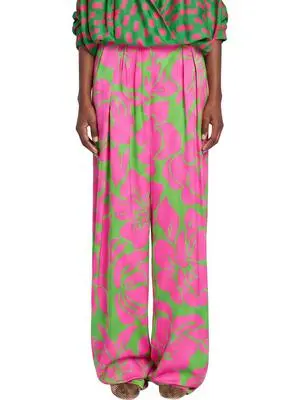 DRIES VAN NOTEN Dries Van Noten High-Waisted Floral Print Satin Palazzo Trousers