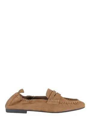 SUMMERY COPENHAGEN Shirred Suede Loafers With Penny Bar - Brown