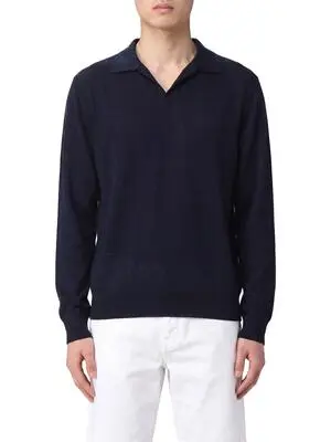 ROBERTO COLLINA Long-sleeved Knitted Polo Shirt - Blue