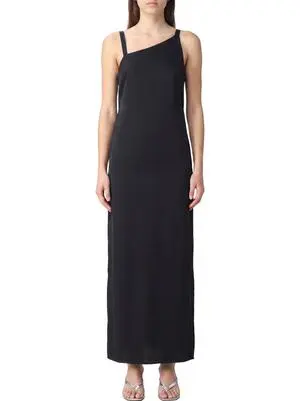 Attico Asymmetrical Neckline Viscose Midi Sheath Dress - Black