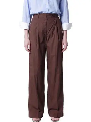 THELATEST High-waisted Wide-leg Cotton Trousers - Brown