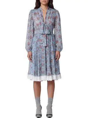 DOLCE & GABBANA Dolce & Gabbana Floral Embroidered Pleated Silk Midi Dress