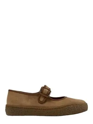 Camper Peu Terreno Suede Leather Mary Jane Flats With Adjustable Strap - Brown