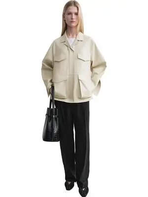 TOTEME Oversized Leather Army Jacket - Peanut