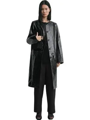 TOTEME Croc-embossed Patent Leather Coat - Black