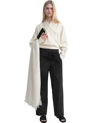 TOTEME Satin Wrap Blouse With Batwing Sleeves - Ecru