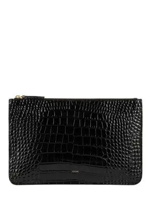 TOTEME Threefold Croco-embossed Leather Clutch - Black