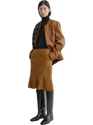 TOTEME Fluted Lambskin Leather Skirt - Copper