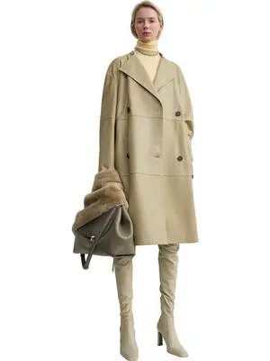 TOTEME Collarless Leather Coat - Rye
