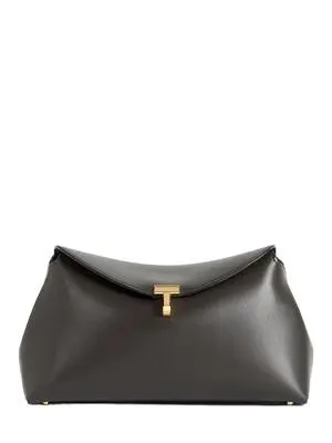 TOTEME T-lock Clutch In Textured Leather - Bark