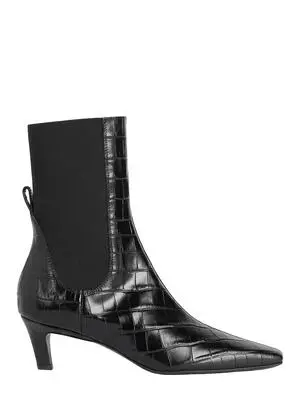 TOTEME Croc-embossed Mid-heel Ankle Boots - Black